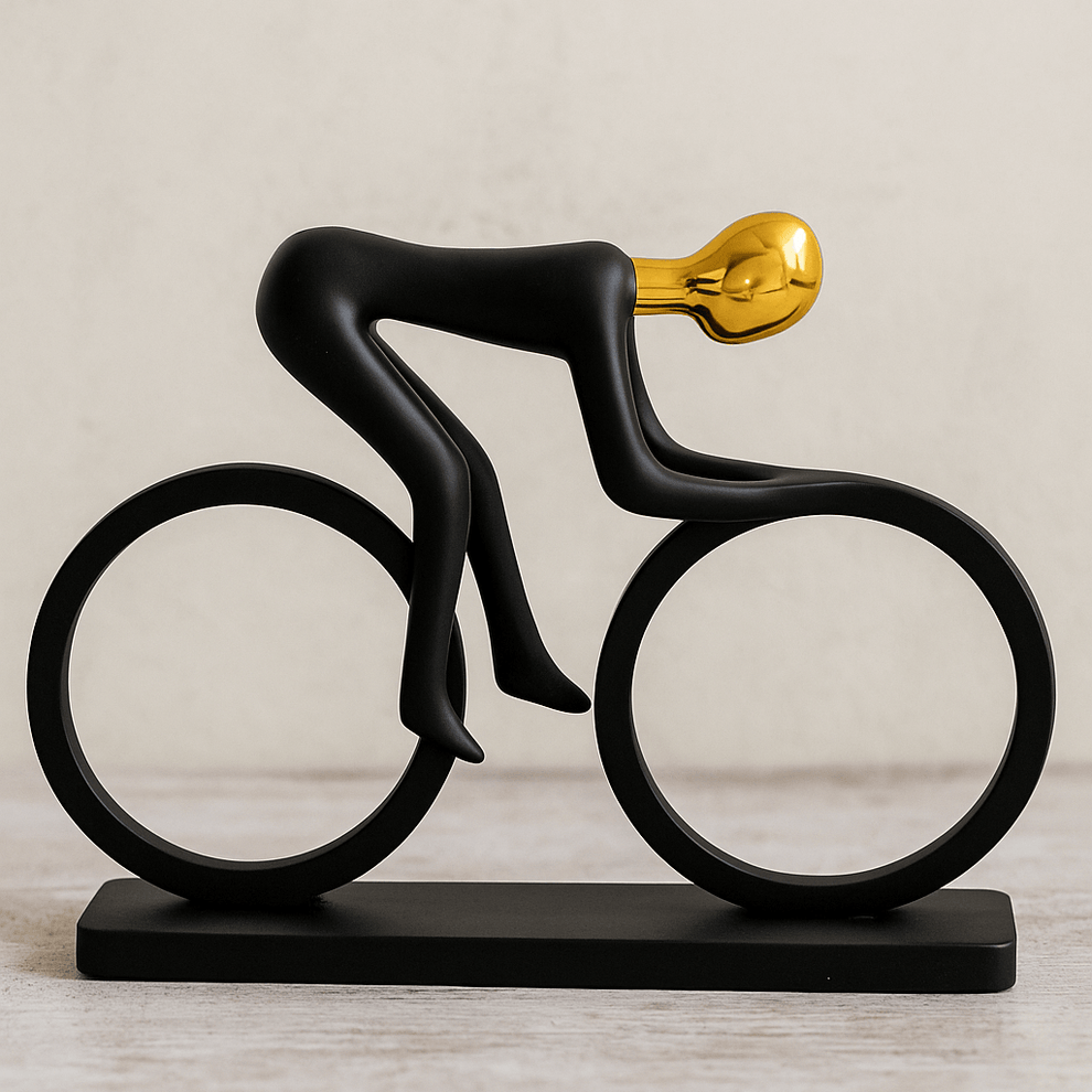 Eternal Motion – Black & Gold Cyclist Sculpture – Pyari Walls