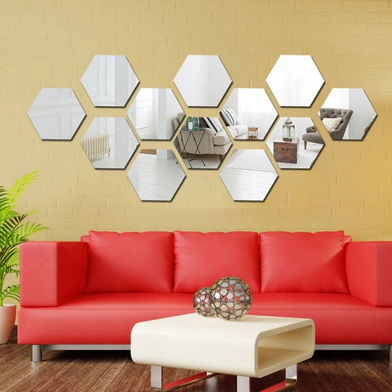 Acrylic Hexagon wall decor Mirror(Silver)#N#– Pyari Walls