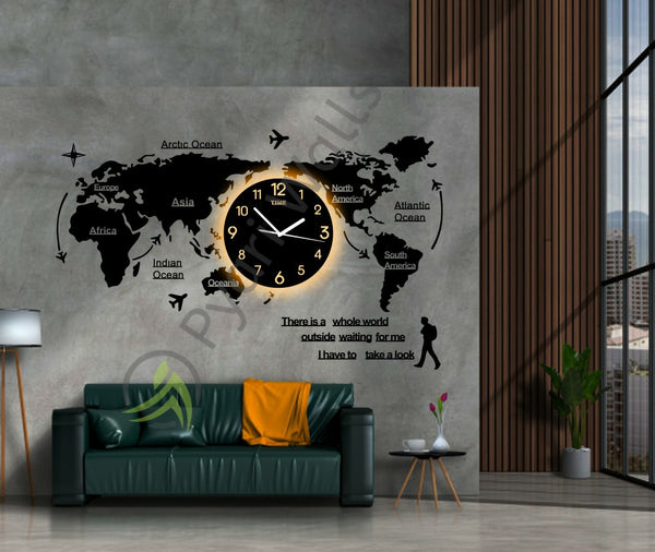 World Map Wall Clock: Large with Rope Light | PyariWalls.pk – Pyari Walls