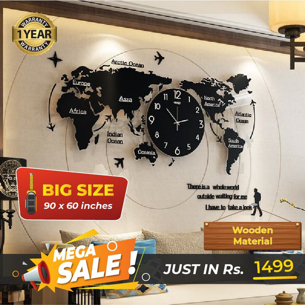 World Map Wall Clock: Discover Time | PyariWalls.pk – Pyari Walls